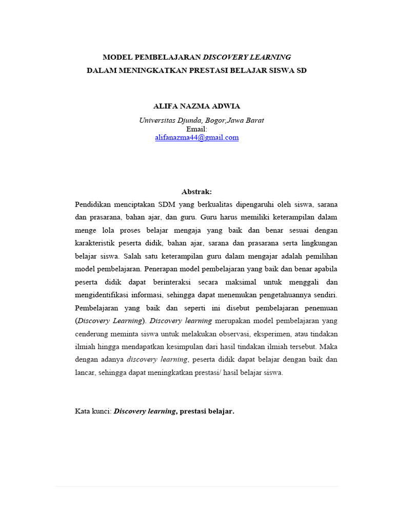 Artikel Model Pembelajaran Discovery Learning - Alifa Nazma Adwia | PDF