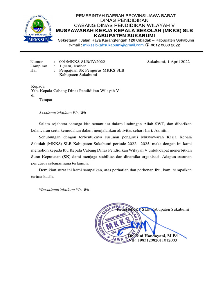 001 Surat Pengajuan SK Pengurus | PDF