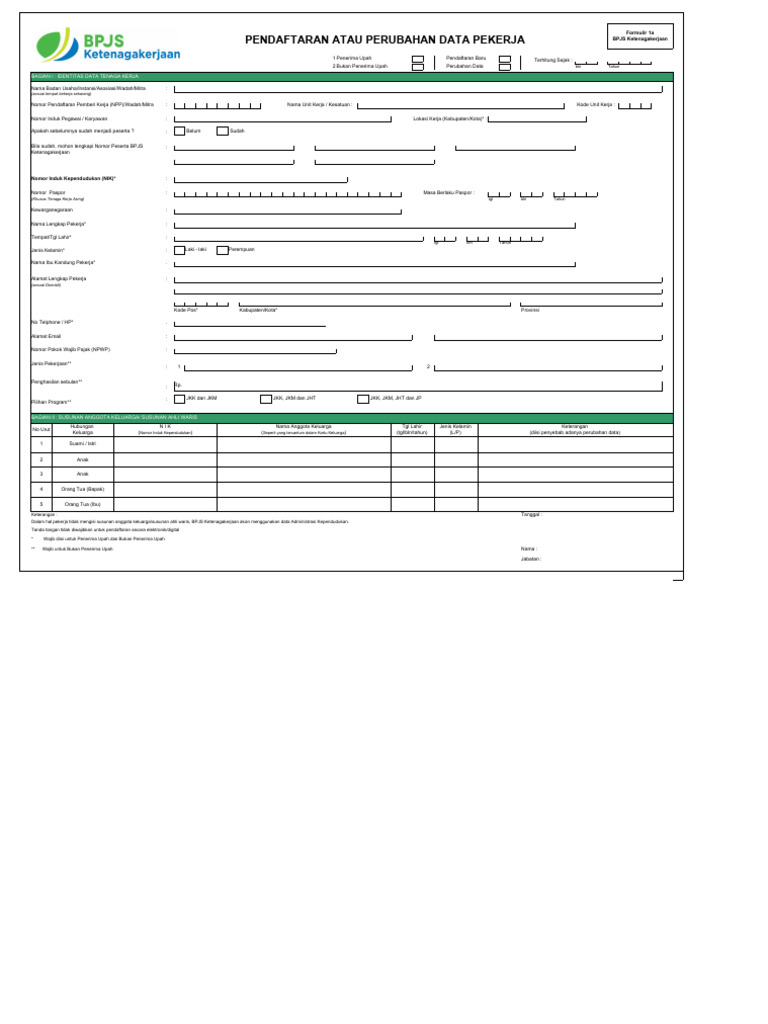 Formulir F1A BPJS Ketenagakerjaan | PDF