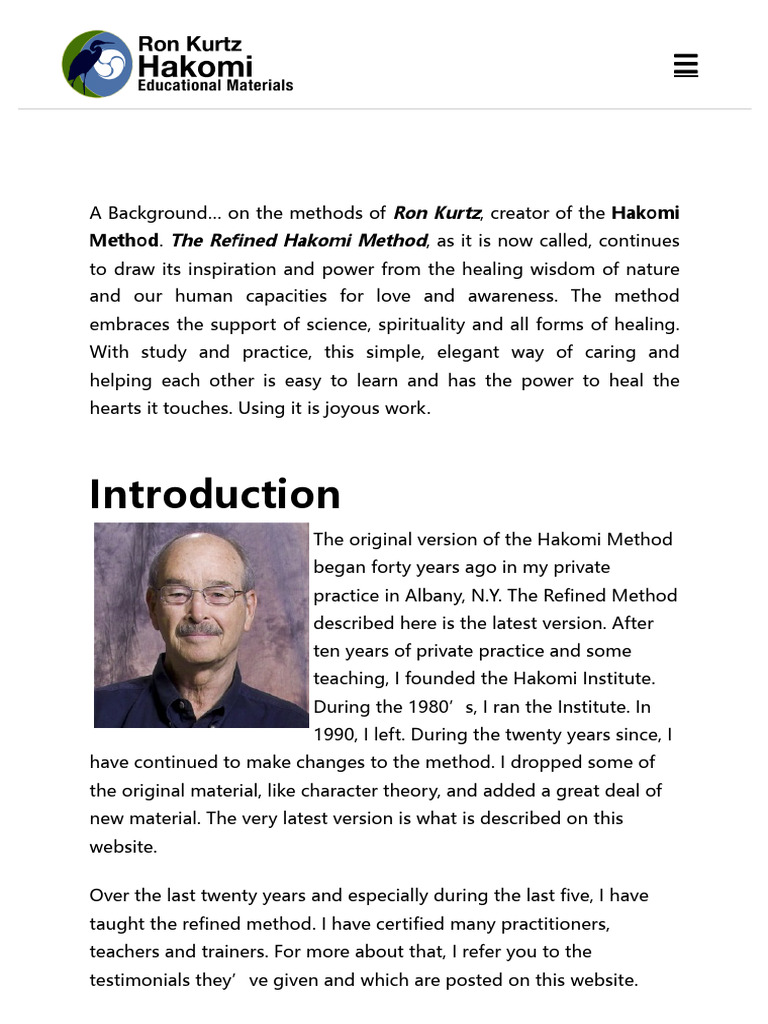 Biography of Ron Kurtz - Ron Kurtz Hakomi Educational Materials | PDF ...