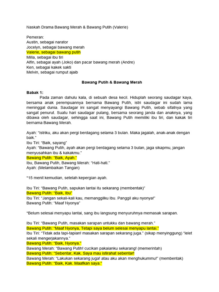 Naskah Drama Bawang Merah & Bawang Putih Semifinal | PDF