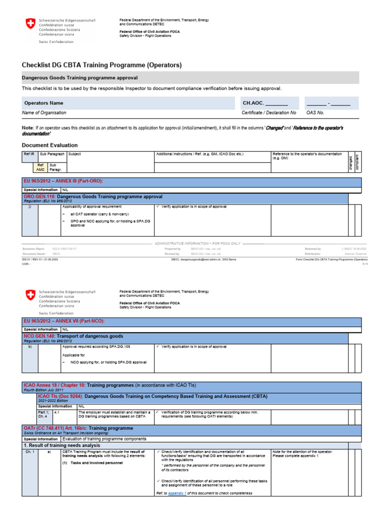 Approval Checklist DG CBTA Training Programme (Operators) | PDF ...