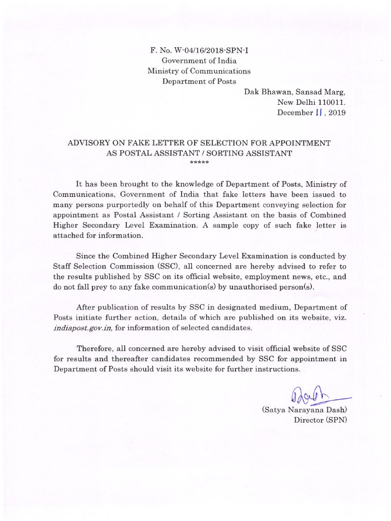 Advisory Fake Letter | PDF | Economy Of India | Government Of India