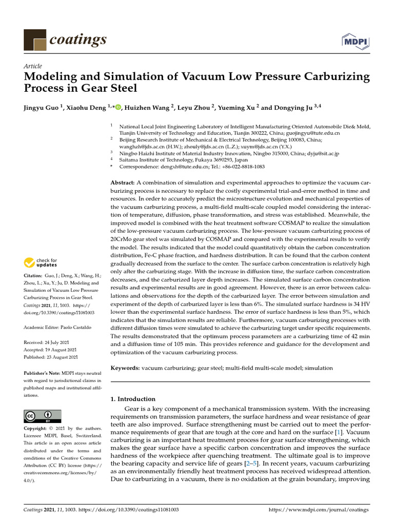 Coatings 11 01003 | PDF | Diffusion | Heat Treating