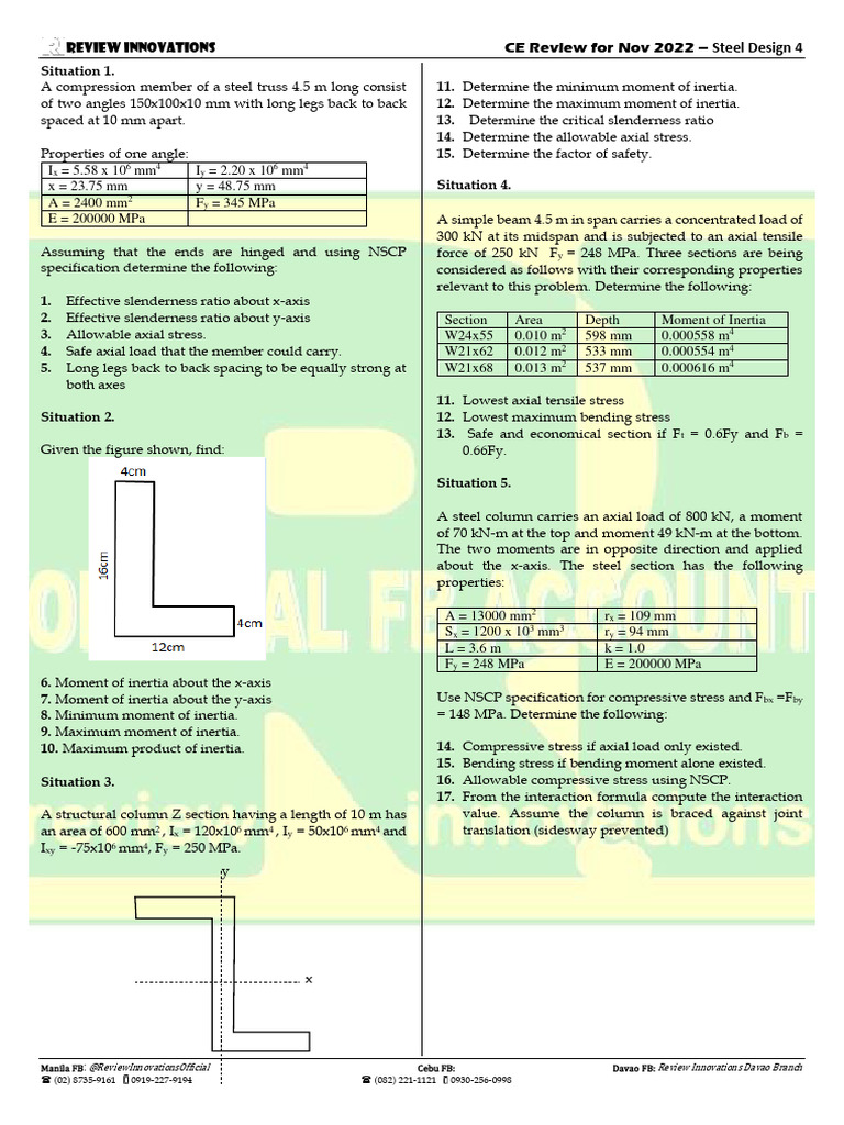 Ce Review Practice Set | PDF | Bending | Stress (Mechanics)