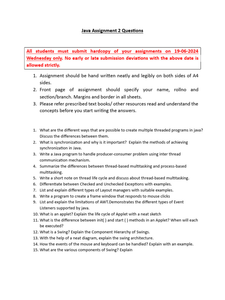 Java Assignment 2 Questions and Guidelines | PDF | Computers