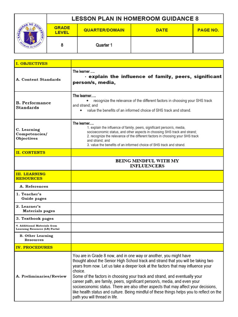 Homeroom Guidance Q1 Module 3 LP | PDF | Learning | Teachers