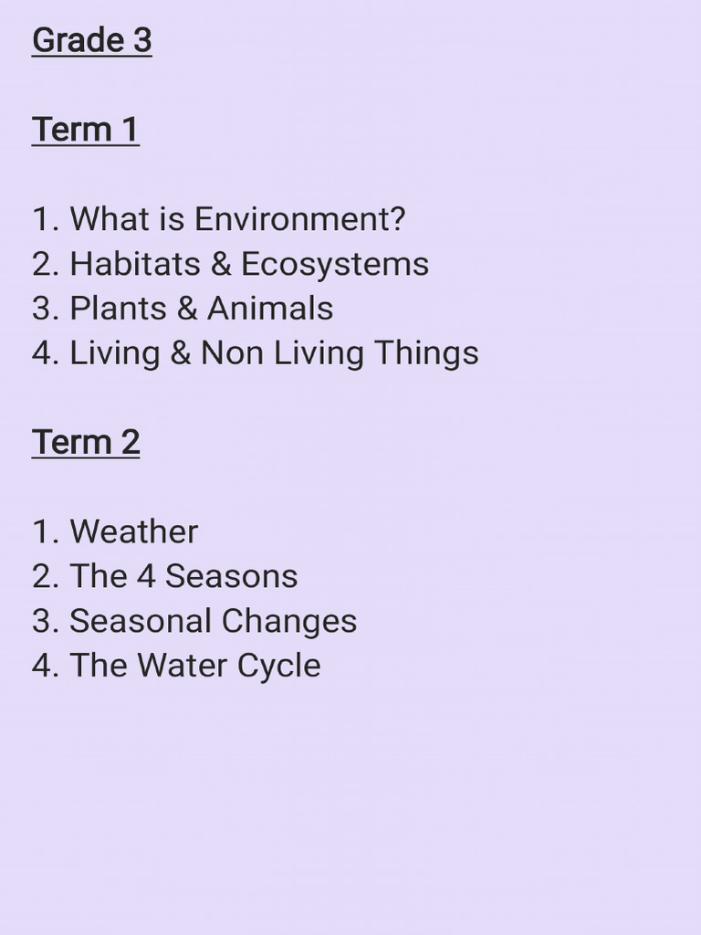 ENV Grade 3 Syllabus | PDF