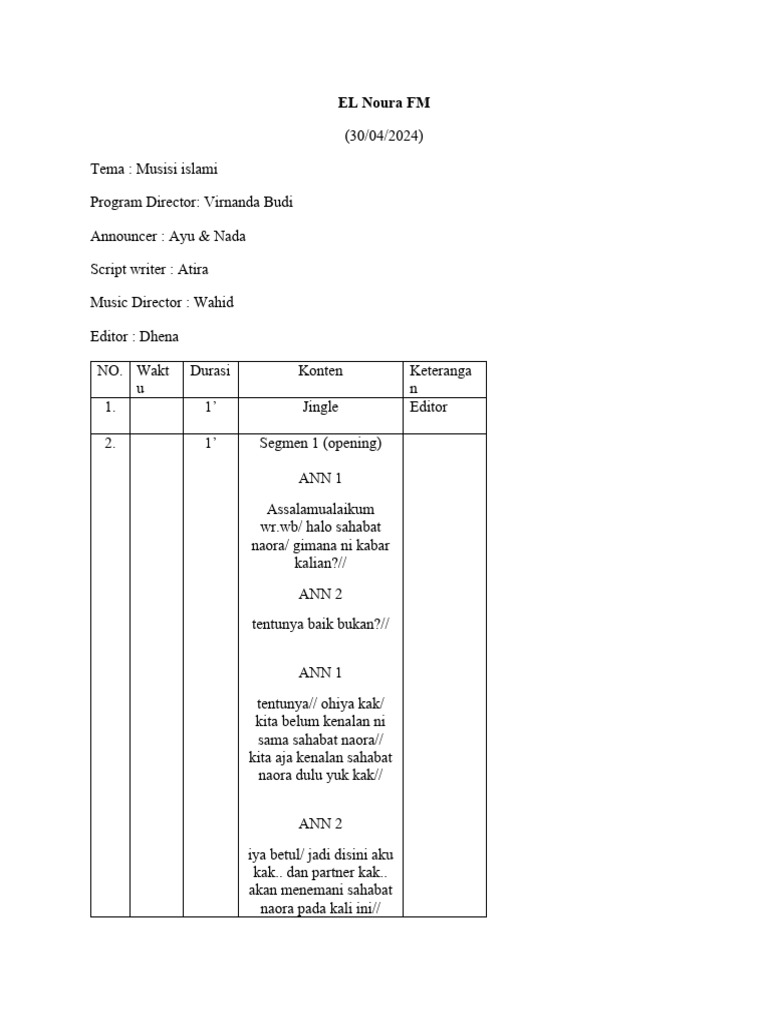 EL Naora FM Script Segmen | PDF