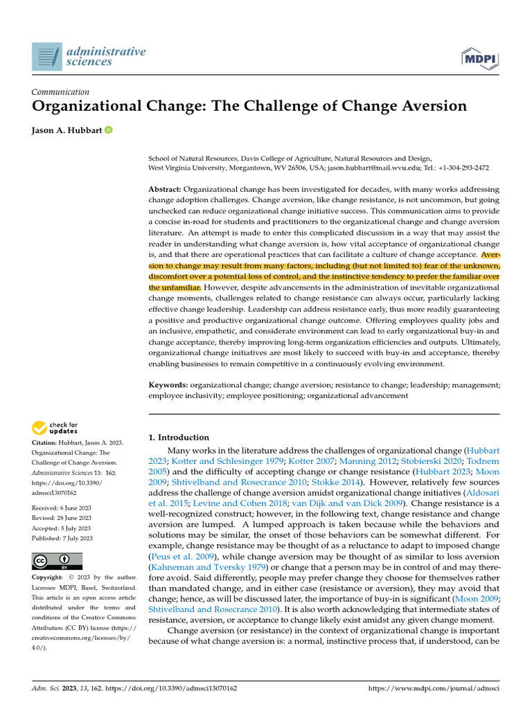 Organizational Change: The Challenge of Change Aversion | PDF ...