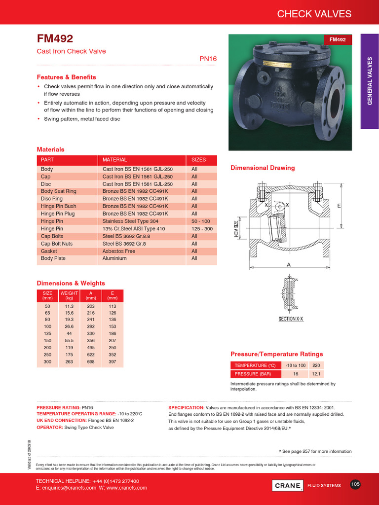 Crane Check Valves Fm492 Check Valve Crane Fs 280918 Pdf