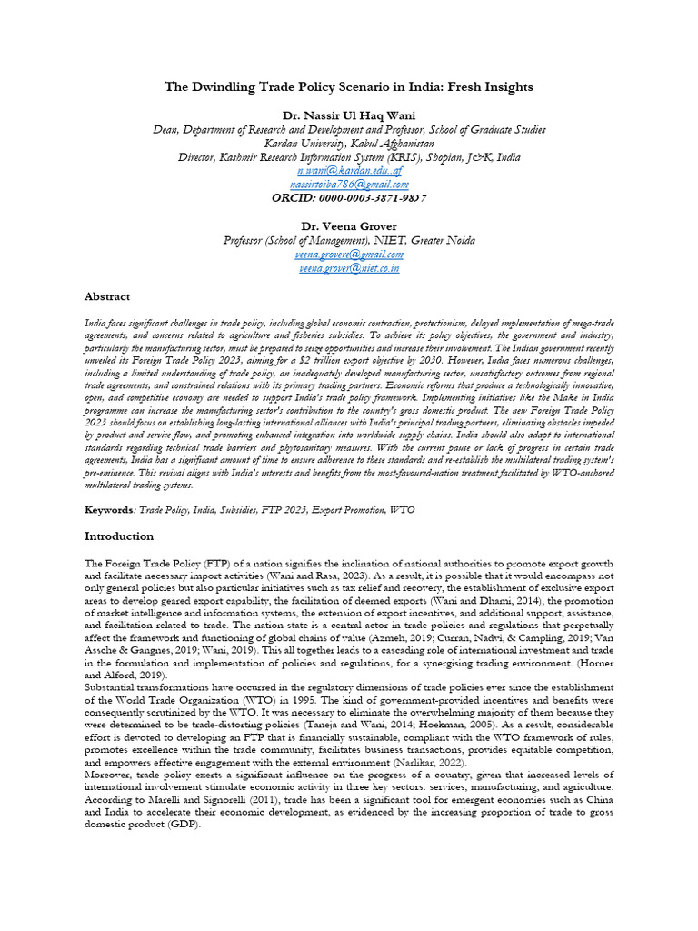 EPW Trade Policy Scenario in India 10th May | PDF | World Trade ...