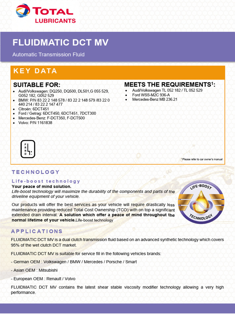 DCT Fluid for European Cars | PDF | Mechanical Engineering | Vehicles
