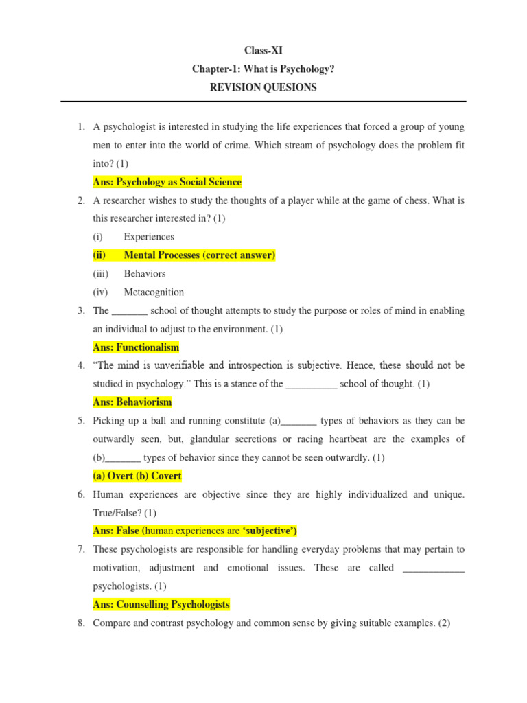 Chapter-1 Revision Questions | PDF | Psychology | Experience