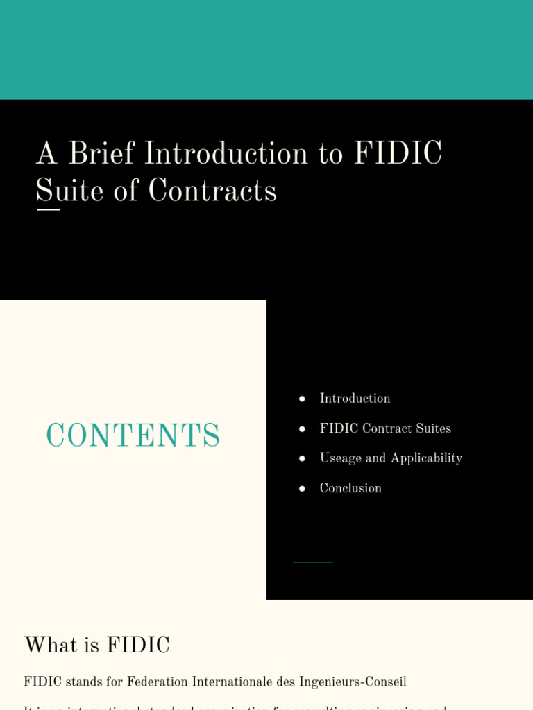 FIDIC Contracts Overview Guide | PDF | Consultant | Engineering