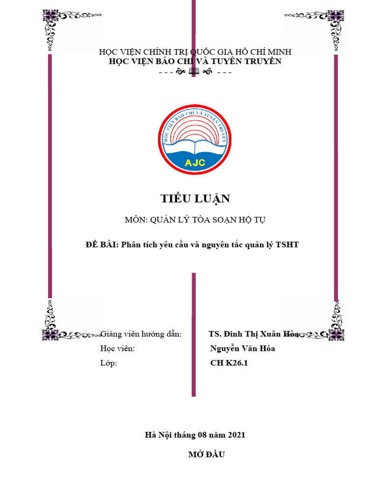 03. Nguyễn Văn Hóa - K26.1 QLPTTH&BMDT - Tiểu Luận Hết Môn Học Quản Lý ...
