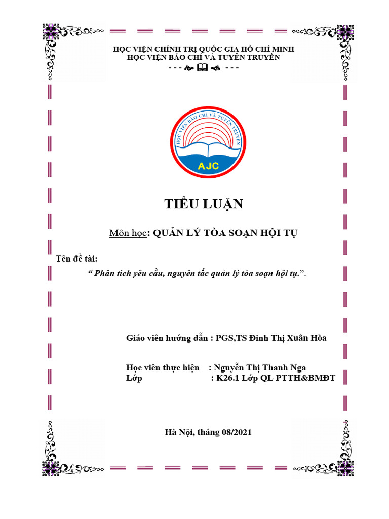 08. Nguyen Thi Thanh Nga - K26.1 QLPTTH&BMDT - Tiểu Luận Hết Môn Học ...