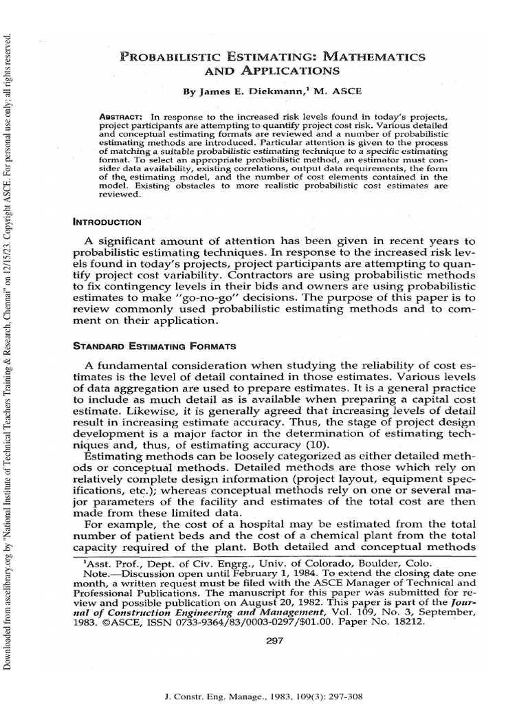 Diekmann 1983 Probabilistic Estimating Mathematics and Applications ...