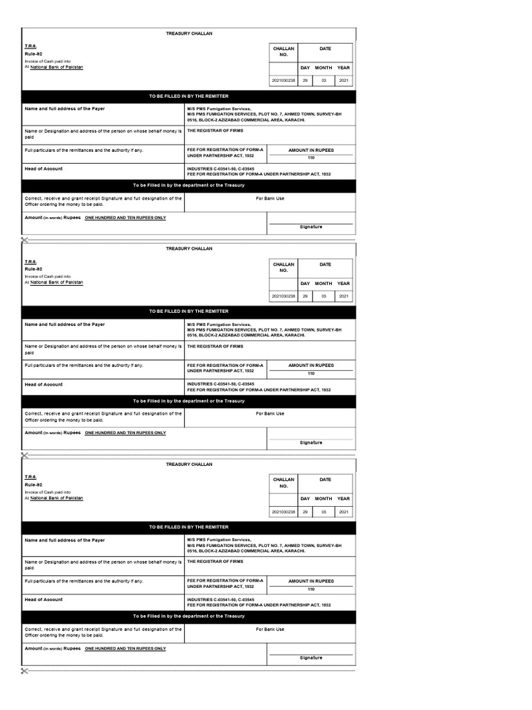 Business Entity Challan Form Labour Print | PDF | Receipt | Banking