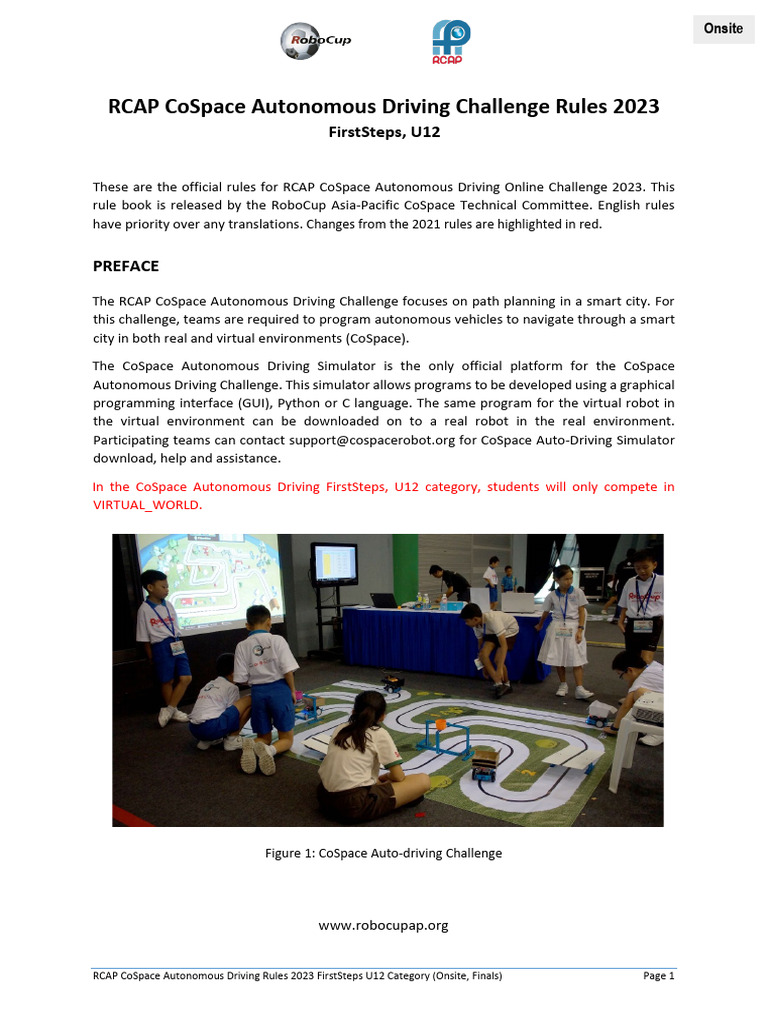 CoSpace Autonomous Driving Rules U12 | PDF | Virtual World | Referee