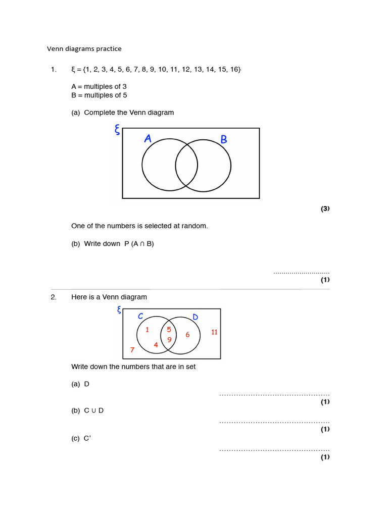 Venn Diagrams Practice | PDF | Foods