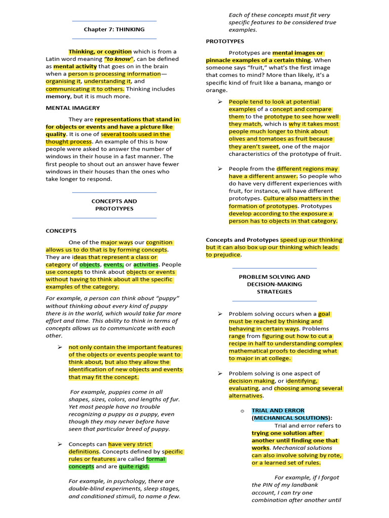 CHP 7 Thinking PPT Summary - Reviewer Highlighted | PDF | Intelligence Quotient | Intelligence