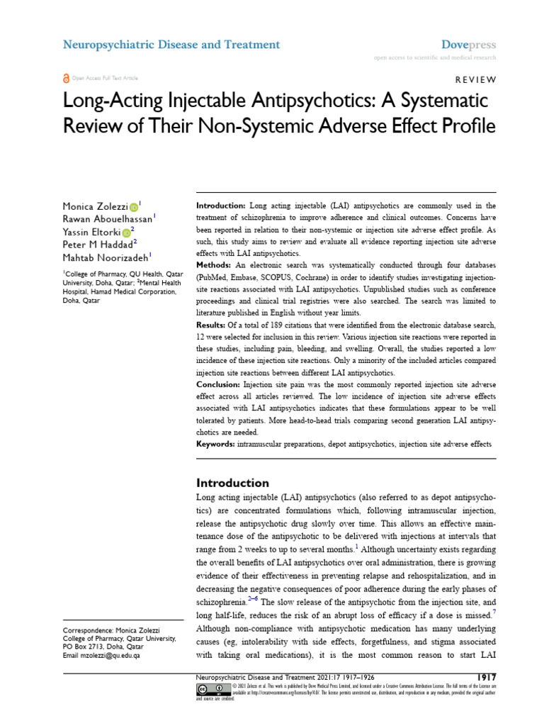 LAIA Non-Systemic Adverse Effect Profile | PDF | Antipsychotic ...