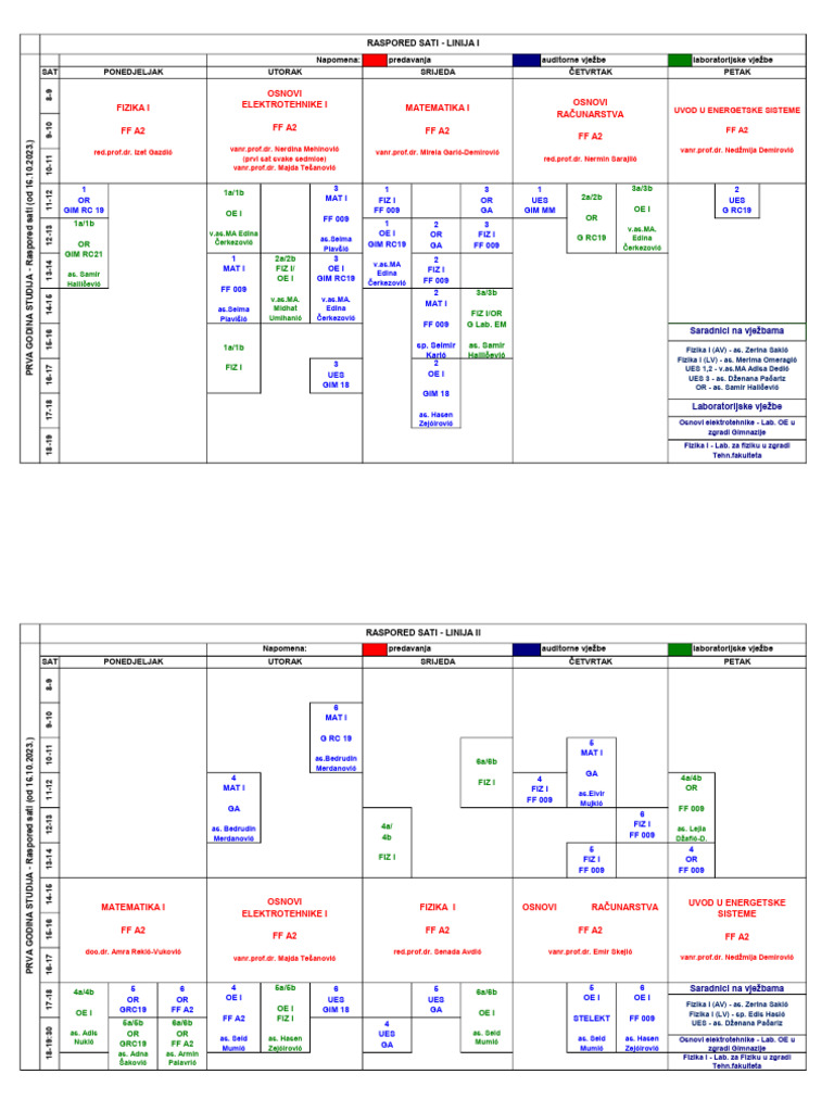 FET EiR Raspored Predavanja Vjezbi Ak 2023 24 God I Ciklus Zimski | PDF