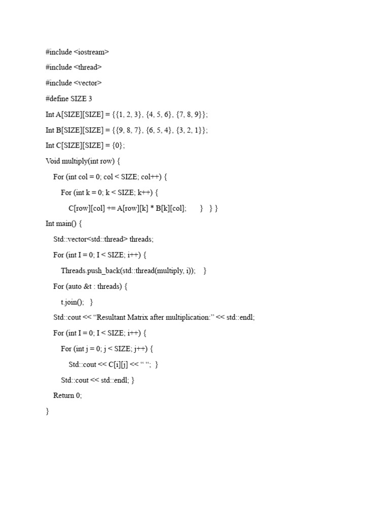 Matrix Multiplication with Threads in C++ | PDF | Computers