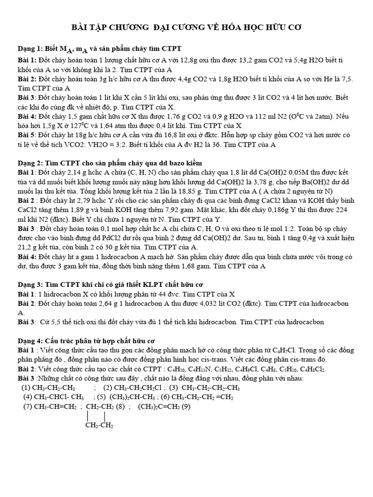 Bai Tap Chuong Dai Cuong Huu Co | PDF