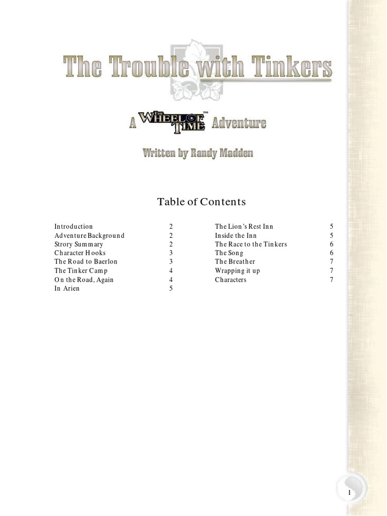 Tinkers | PDF | The Wheel Of Time | D20 System