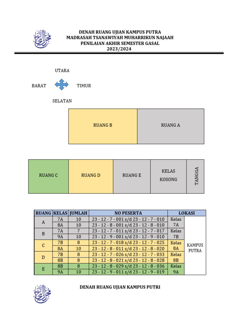 Denah Ruang Ujian MTS | PDF