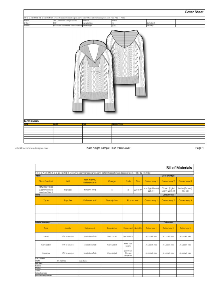 Kate Knight Sample Tech Pack | PDF | Yarn | Textiles