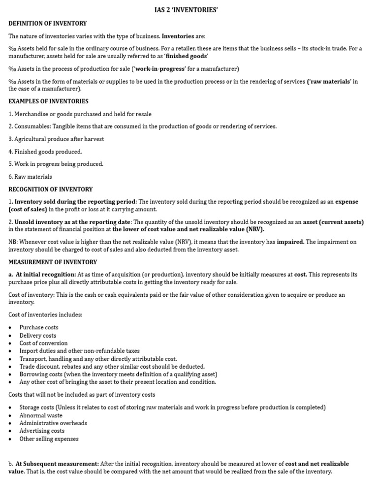 IAS 2 Notes | PDF | Inventory | Cost Of Goods Sold
