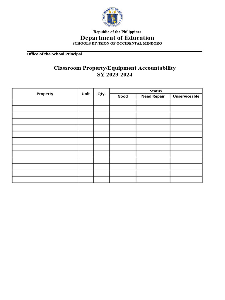 Classroom Equipment Accountability Report | PDF