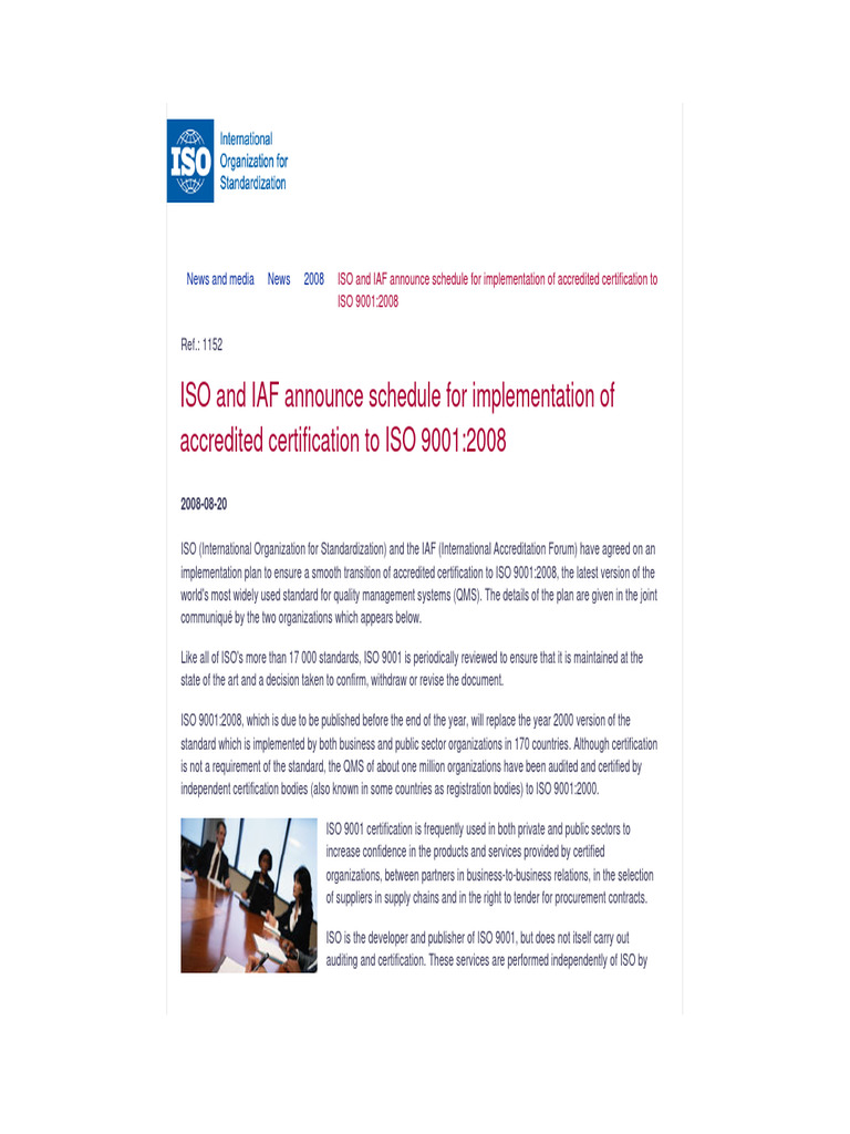 ISO 9001 - 2008 ISO-IAF Announcement | PDF | Iso 9000 | International Organization For ...