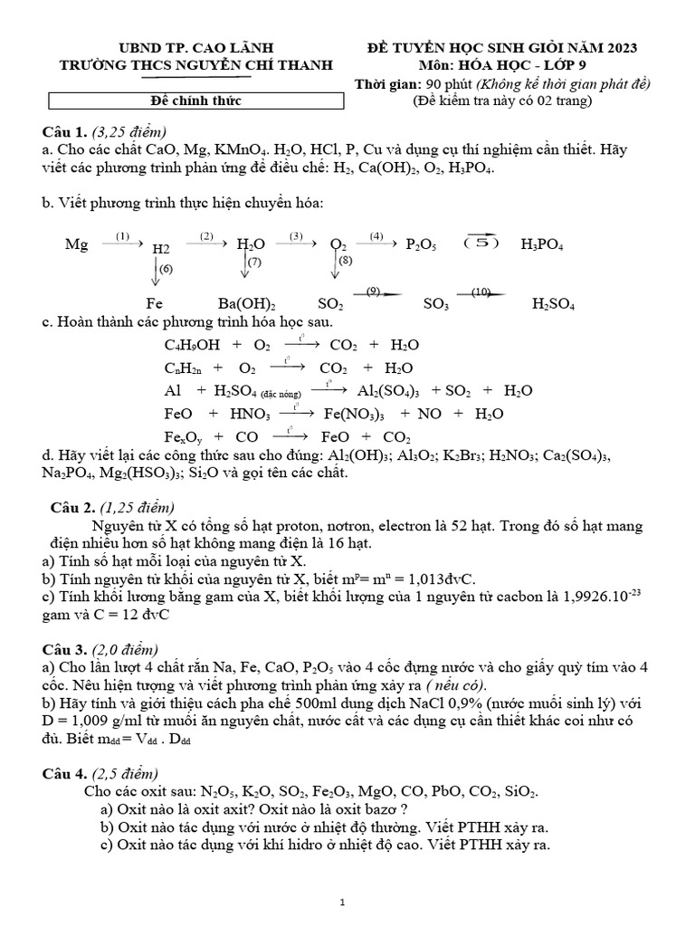HSG Hóa 8 - Chính TH C - NCT - 22-23 | PDF