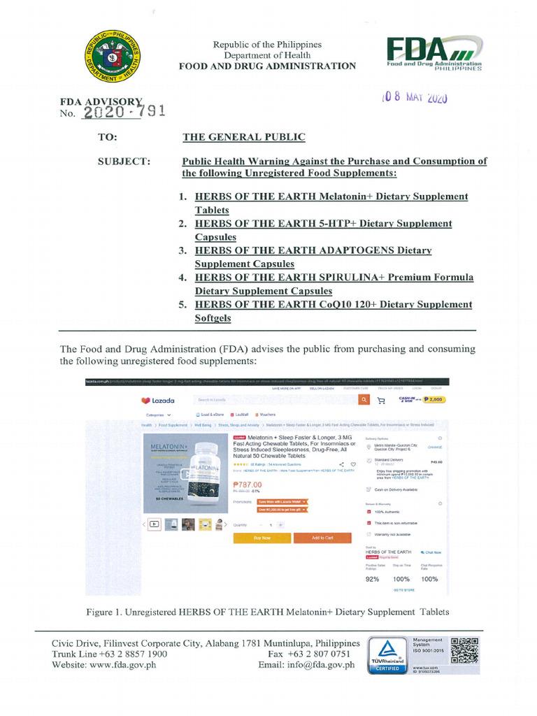 FDA Advisory No.2020 791 | PDF