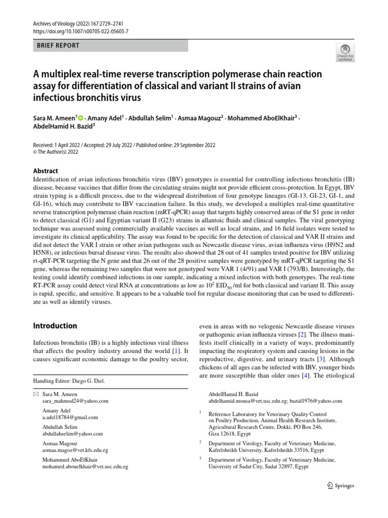 Q3 - 2022 - Ameen Et - Al - A Multiplex Real-Time RT PCR Assay For ...