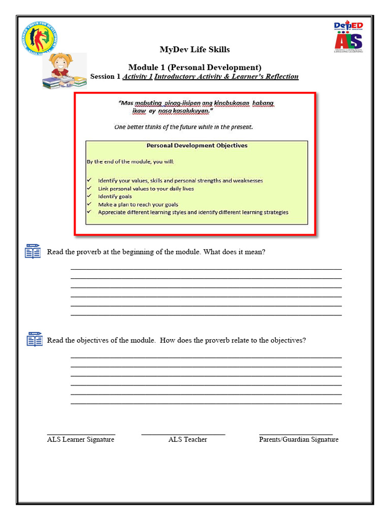 MyDev Life Skills Module 1 Activity 1 10 | PDF | Learning | Learning Styles