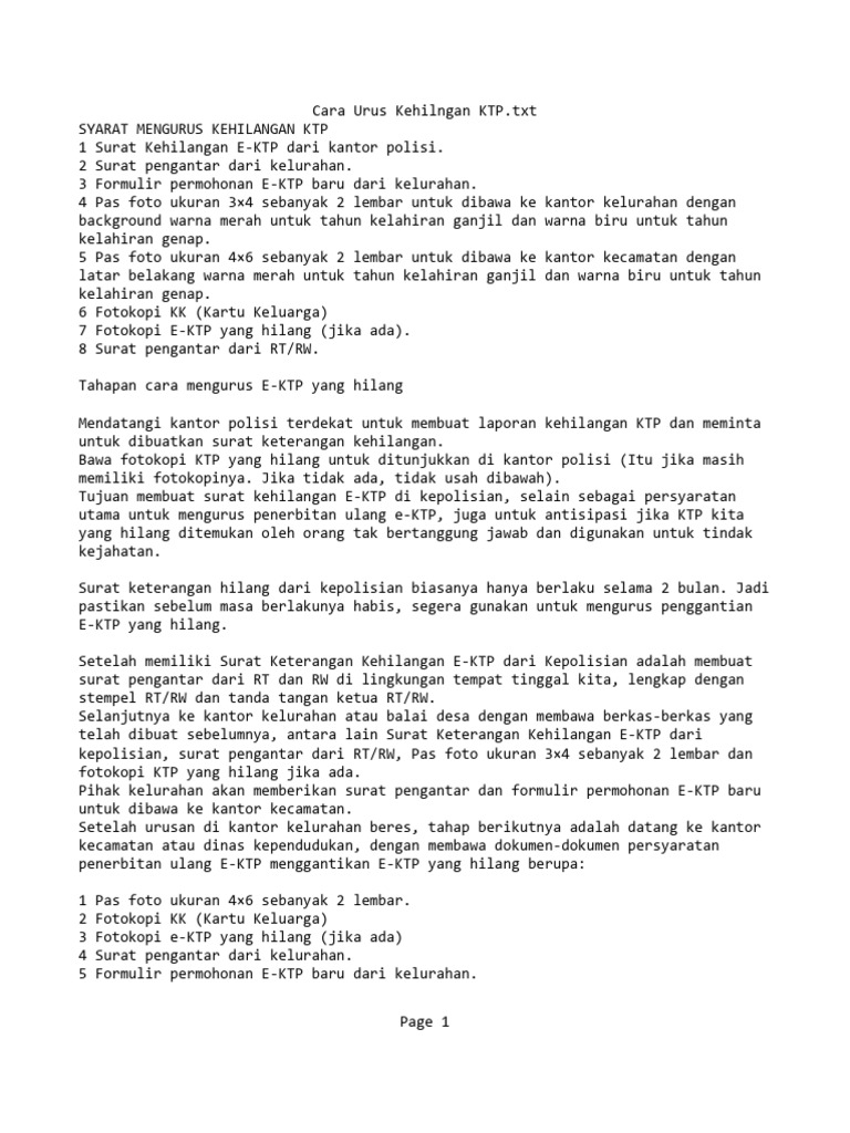 Cara Urus Kehilangan KTP | PDF