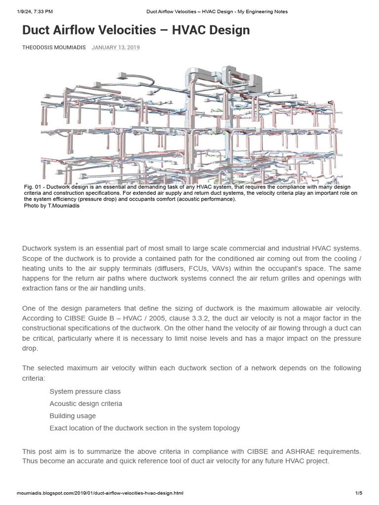 Duct Airflow Velocities - HVAC Design - My Engineering Notes | PDF ...