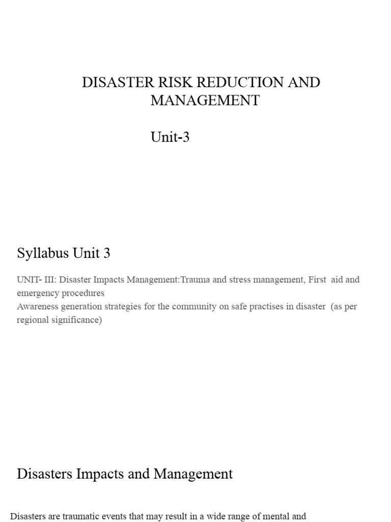 DRRM Unit 3 | PDF | Psychological Trauma | Stress (Biology)