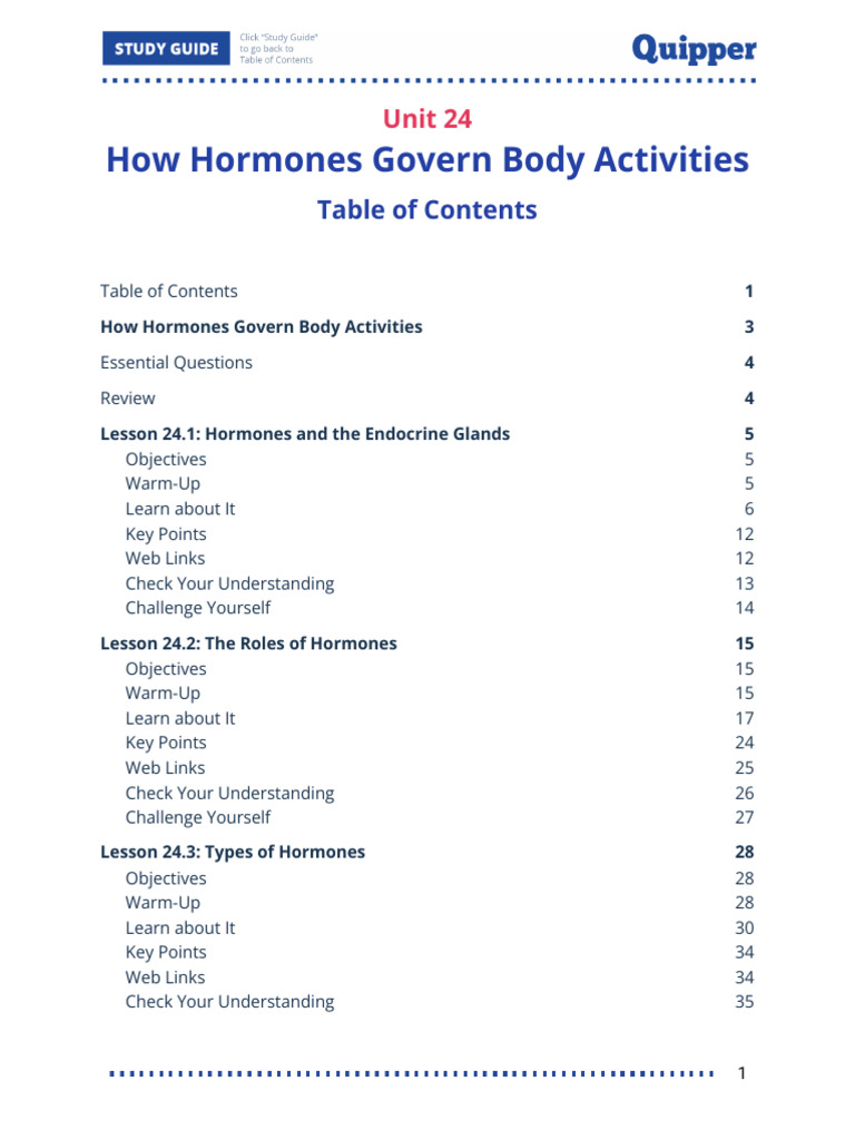 ELS SHS Unit 24 How Hormones Govern Body Activities (Study Guide) | PDF ...