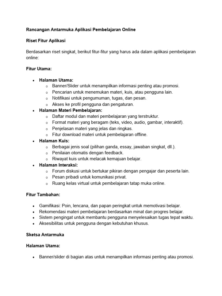 Rancangan Antarmuka Aplikasi Pembelajaran Online | PDF