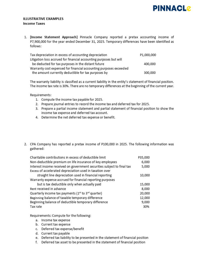 Illustrative Examples - Income Taxes | PDF | Deferred Tax | Tax Expense