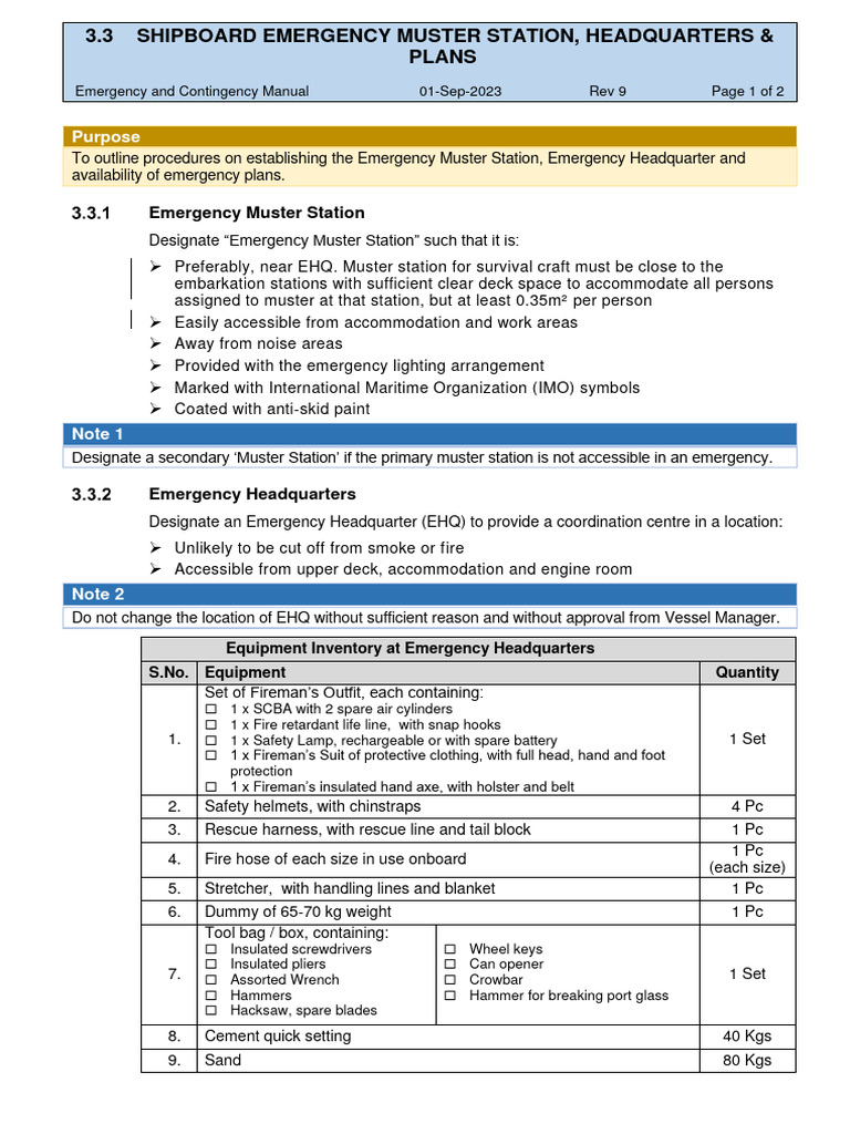 3.3 Shipboard Emergency Muster Station, Headquarters & | PDF | Firefighter