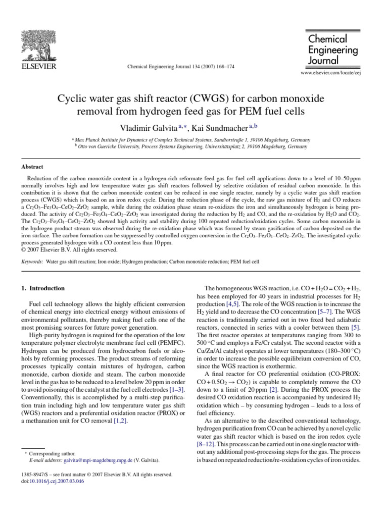 Cyclic Water Gas Shift Reactor (CWGS) For Carbon Monoxide Removal From ...