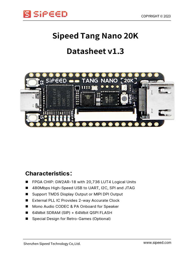 Sipeed Tang Nano 20K Datasheet V1.3-En - US | PDF | Flash Memory | Computer Architecture