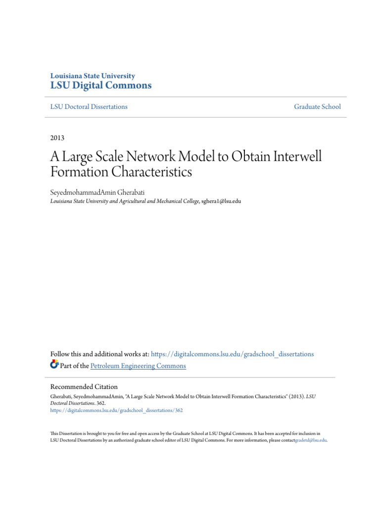 A Large Scale Network Model To Obtain Interwell Formation Charact | PDF | Petroleum Reservoir ...